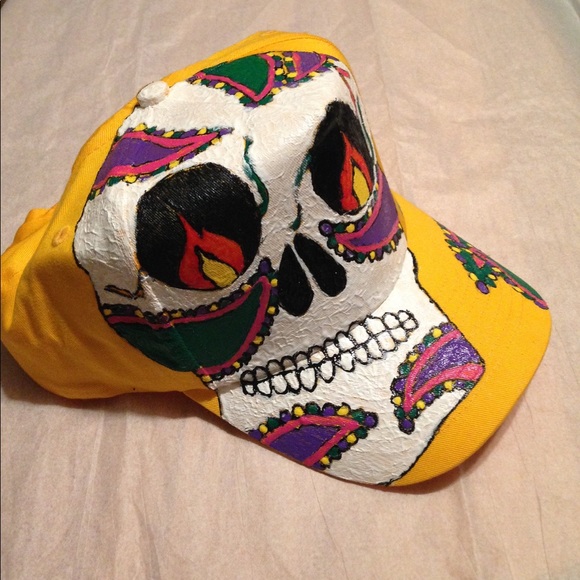 Art By Lee | Accessories | Hand Painted Sugar Skull Paisley Cap | Poshmark